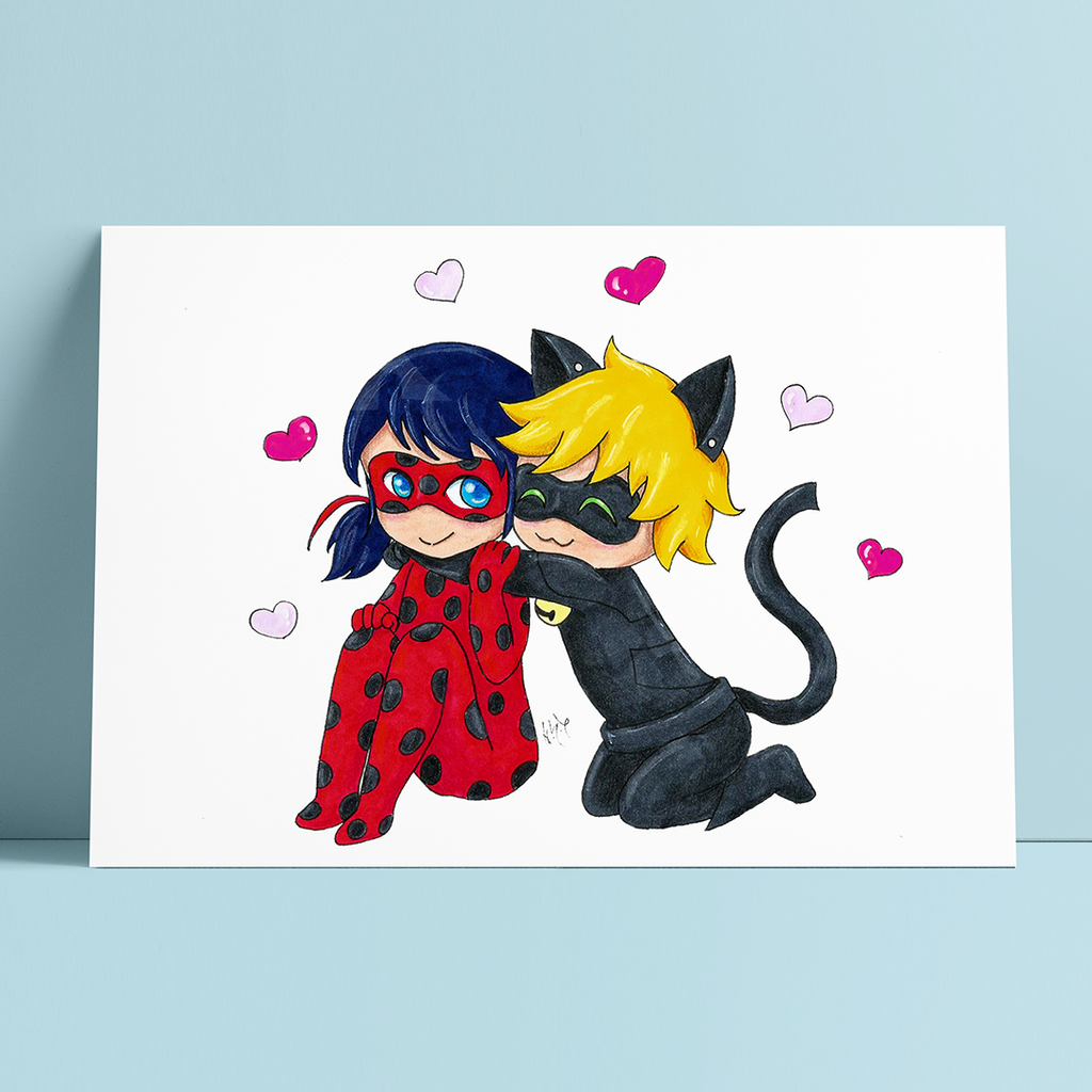 Print Ladybug e Chat Noir Chibis A5 - Ayra Ilustra