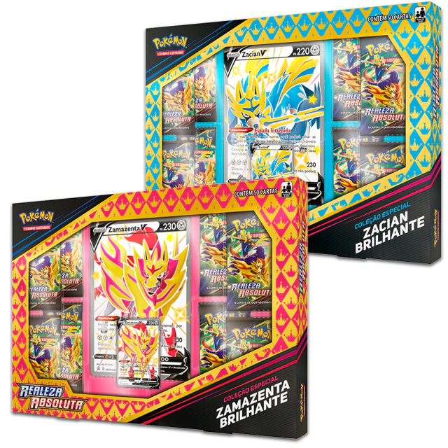 Kit Box Zacian + Box Zamazenta Brilhante Shiny Realeza Absoluta COPAG ...