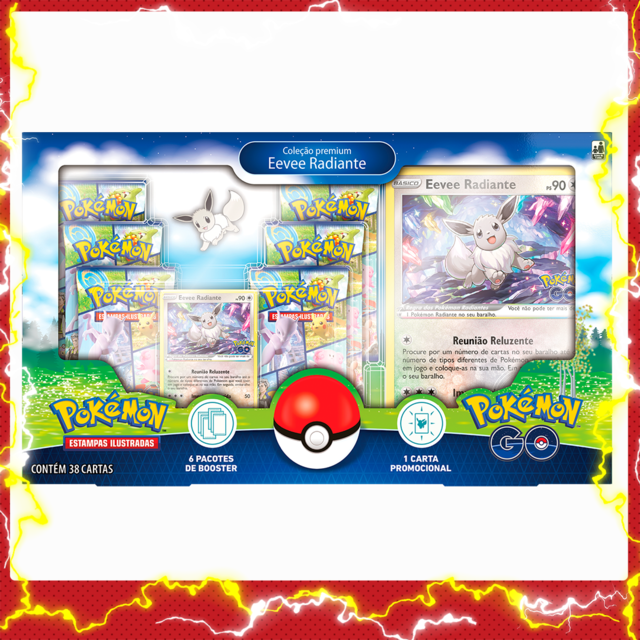 Box Coleção Premium Eevee Radiante Com Broche Pokémon GO COPAG TCG