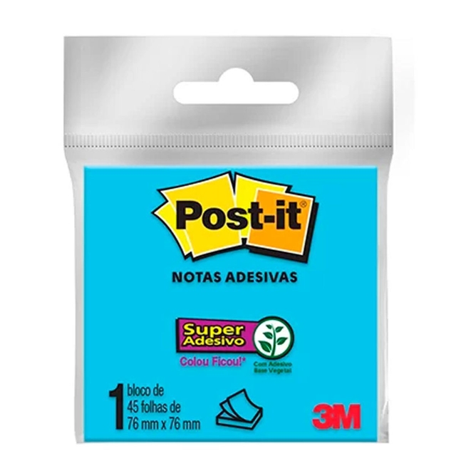 Bloco de Notas Adesivo Azul Post-It - 45 folhas - 7,6 cm x 7,6 cm