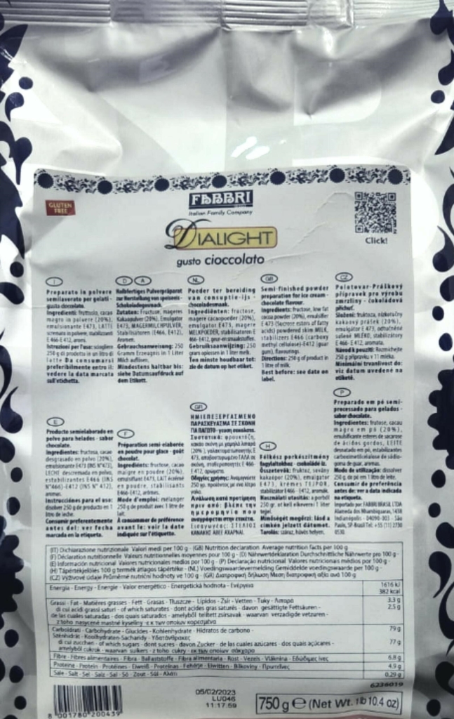 DIALIGHT CHOCOLATE 0.75 kg - Tienda Fabbri México