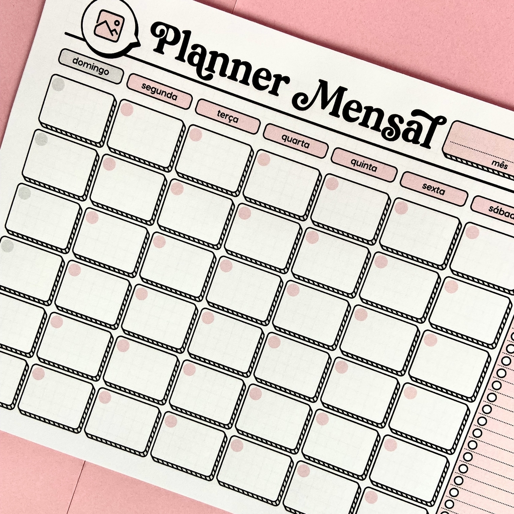 Planner Mensal - Rosa - Mia Presentes & Papelaria