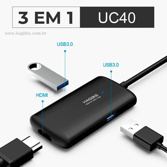 HUB USB-C Preto Hagibis