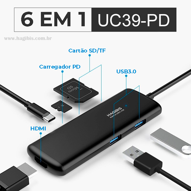 HUB USB-C Preto Hagibis