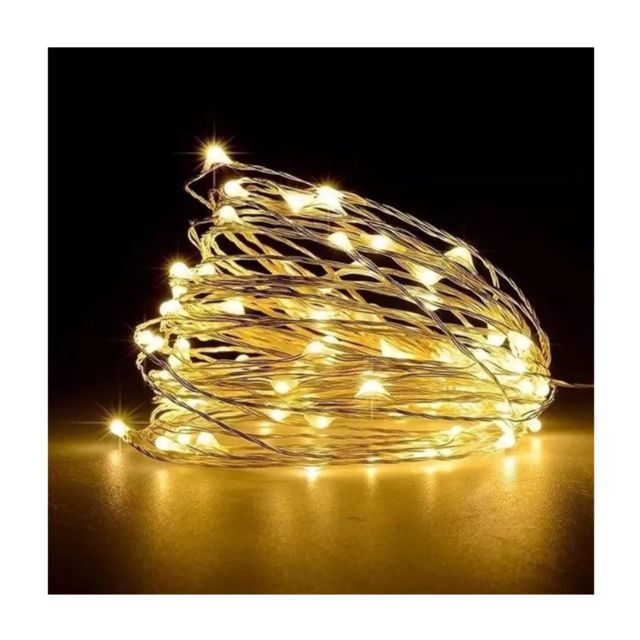 Fio Micro LED Pilha 100 Lâmpadas Branco Quente - Master Christmas