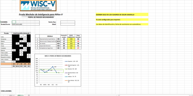 Wisc V Escala De Inteligencia De Wechsler Para Niños Corrección con ...
