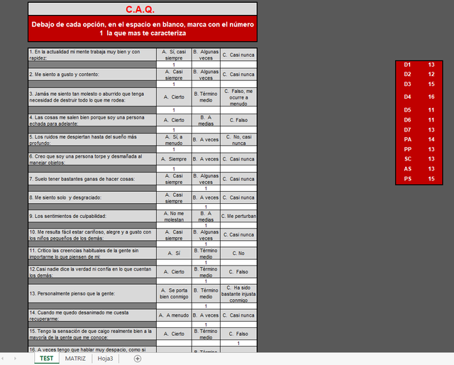 Caq Cuestionario De Análisis Clínico. Test De Personalidad Corrección ...
