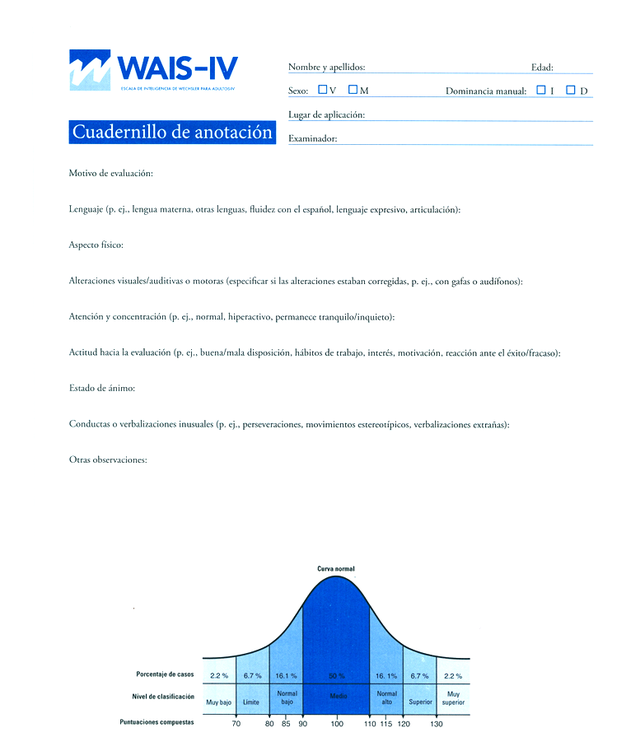Wais Iv Escala De Inteligencia De Wechsler Corrección con Software