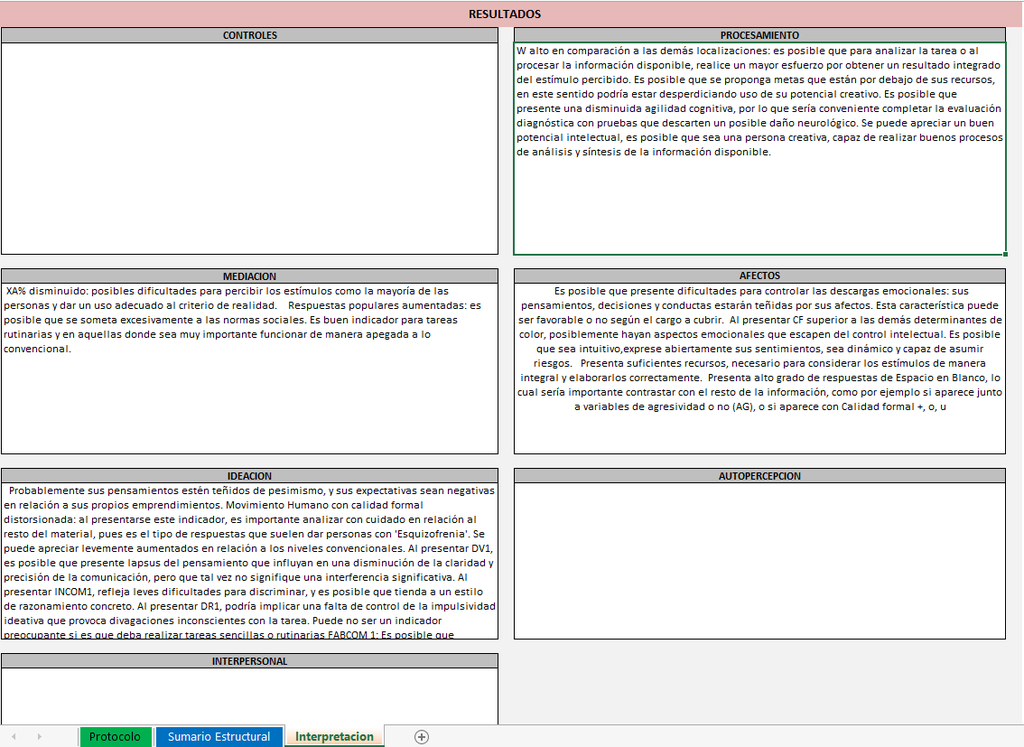 CORRECCION TEST ZULLIGER SOFTWARE CON INTERPRETACIÓN
