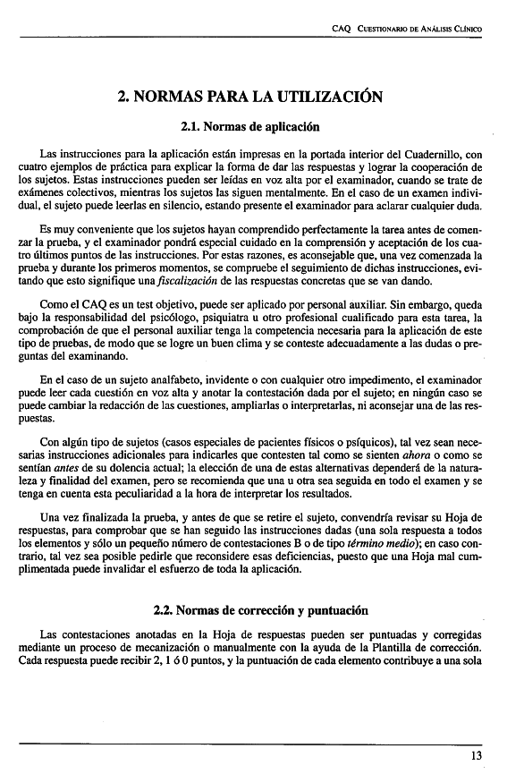 Caq Cuestionario De Análisis Clínico. Test De Personalidad Corrección ...