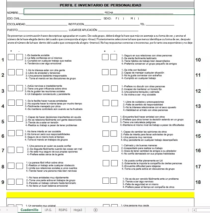 PPG-IPG - Test de Personalidad de Gordon Corrección con Software