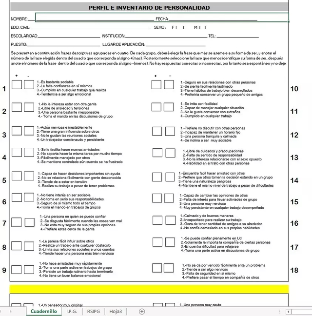 PPG-IPG - Test de Personalidad de Gordon Corrección con Software