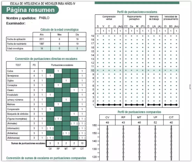 Wisc Iv Escala De Inteligencia De Wechsler Corrección con Software