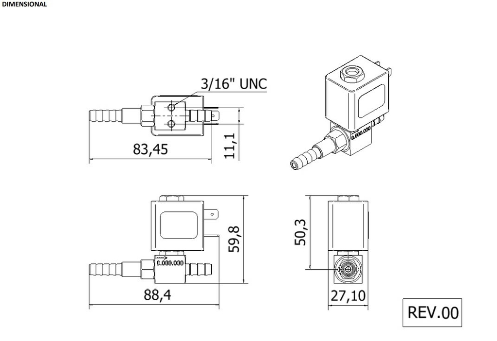 Válvula solenoide 12449 2 vias N.F. com filtro rosca M10 e espigão