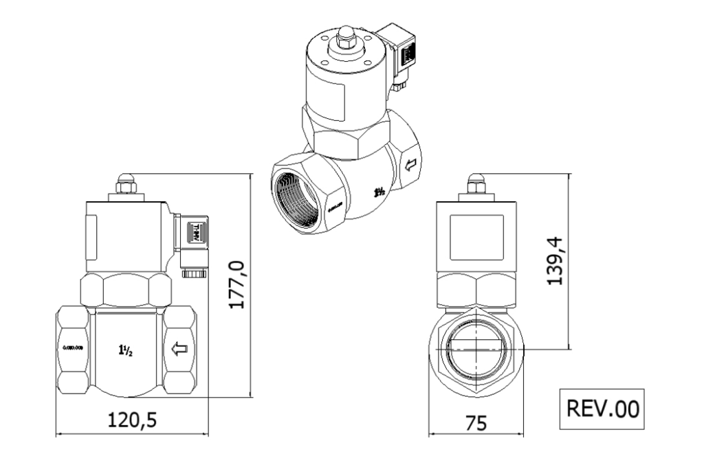 Válvula solenoide 14708 2 vias N.F. rosca 1.1/2" 220VCA p/ Vapor 180