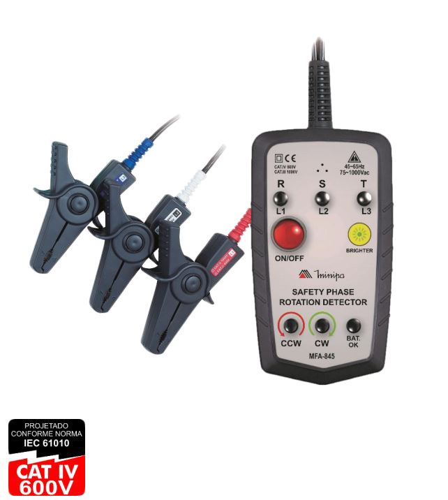 Equipamento capaz de identificar a sequência de fase trifásica e ind