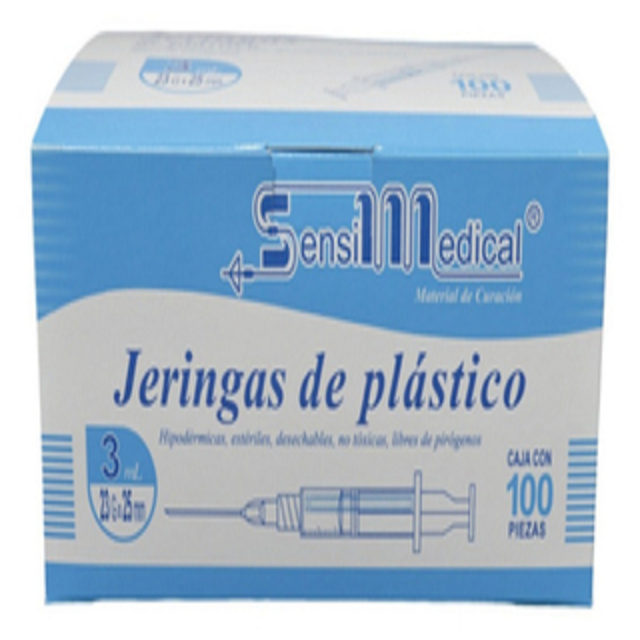 Jeringa de 3Ml azul 23g x 25mm 100 pz SENSI MEDICAL