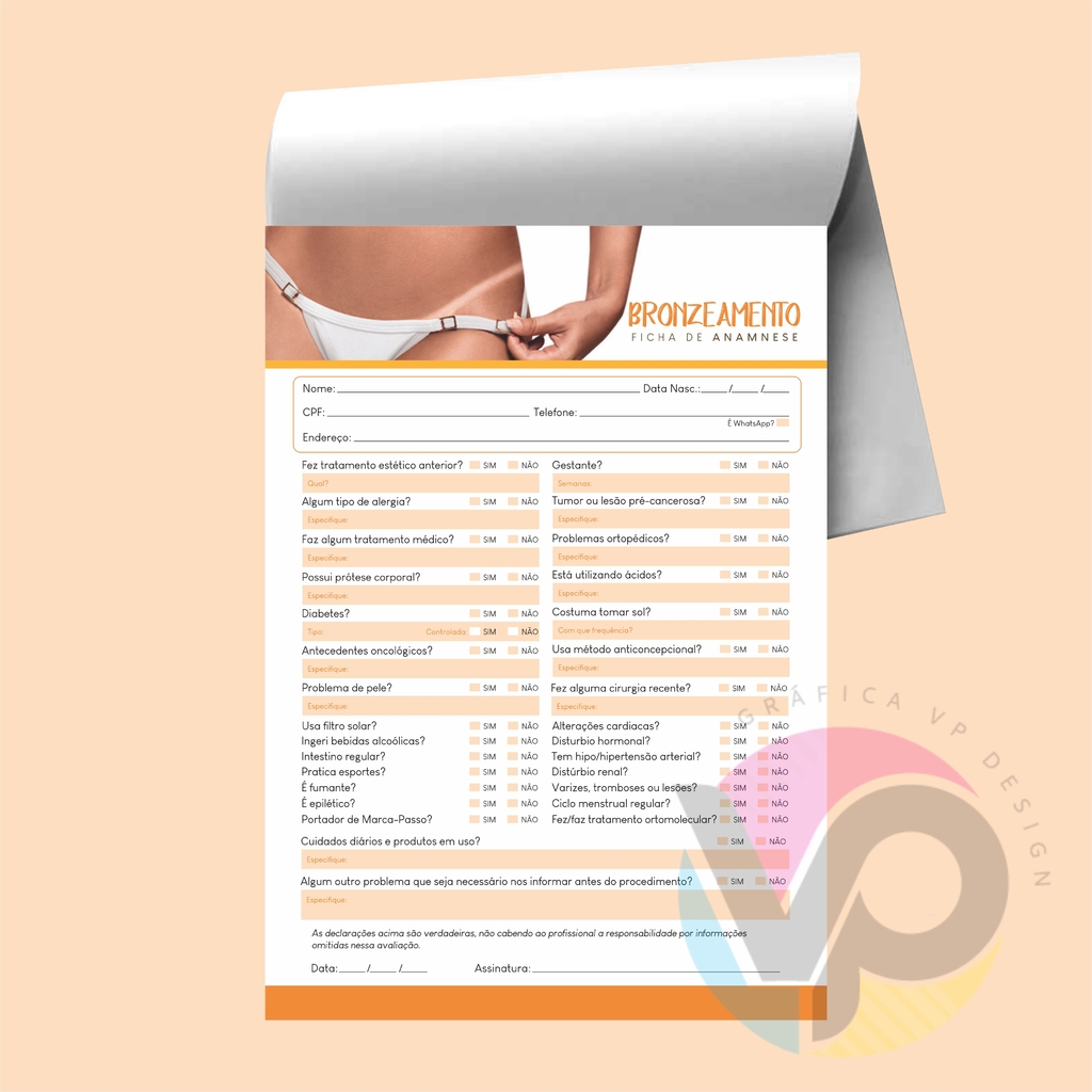 FICHA DE ANAMNESE - Bronzeamento - Comprar em VP Design