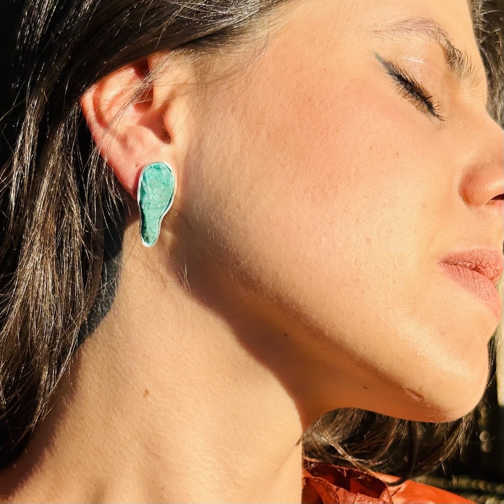 Turquesa Peruana brinco moldura de prata G
