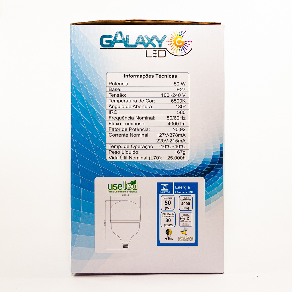 Lâmpada Bulbo A110 Led Alto Fator 50W 6500K Bivolt Galaxy