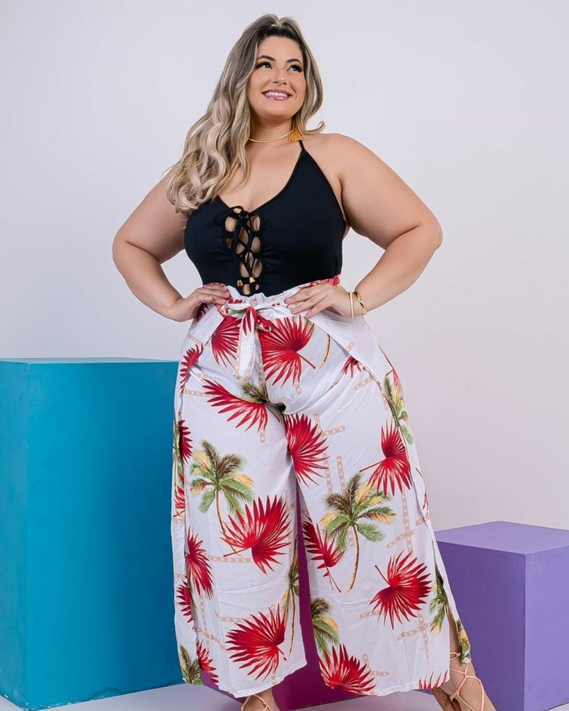 Calça Prada Plus Size Cinto Roupa Feminina Moda Plus Size