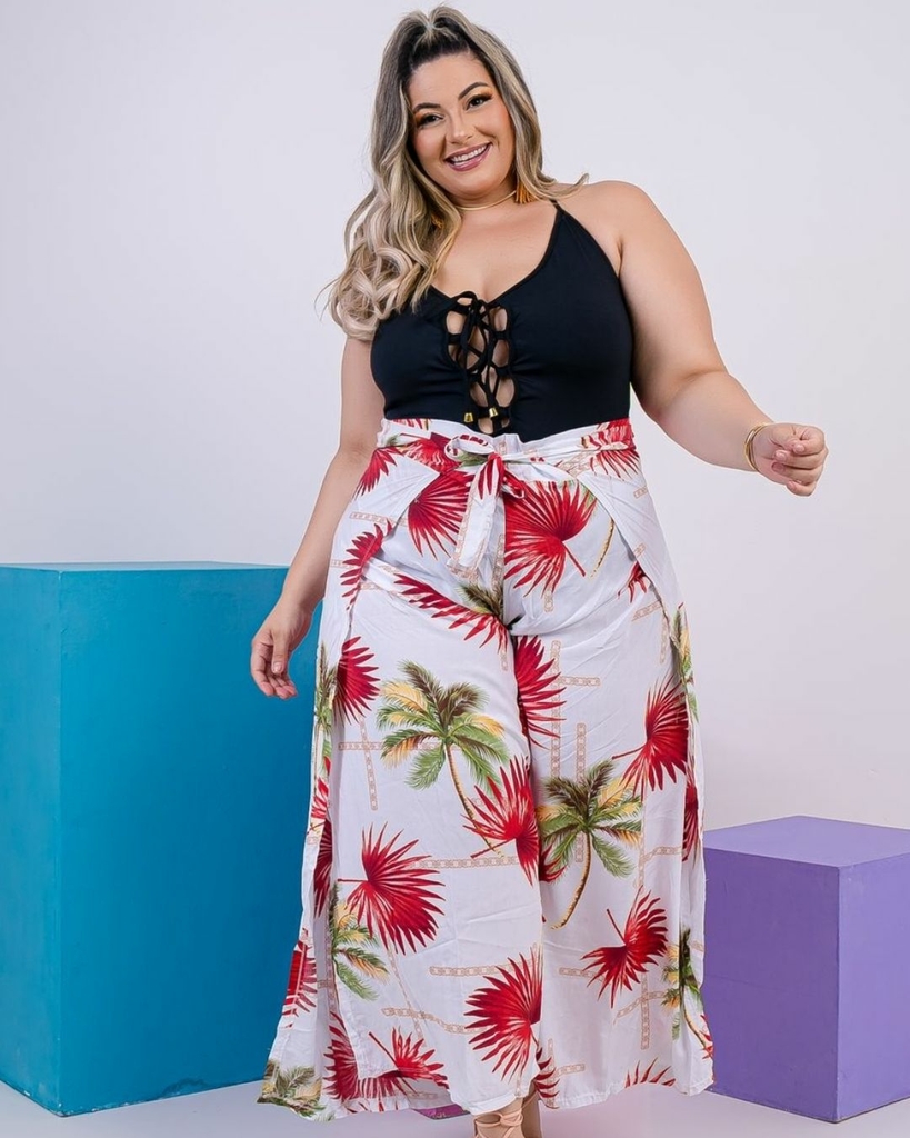 Calça Prada Plus Size Cinto Roupa Feminina Moda Plus Size