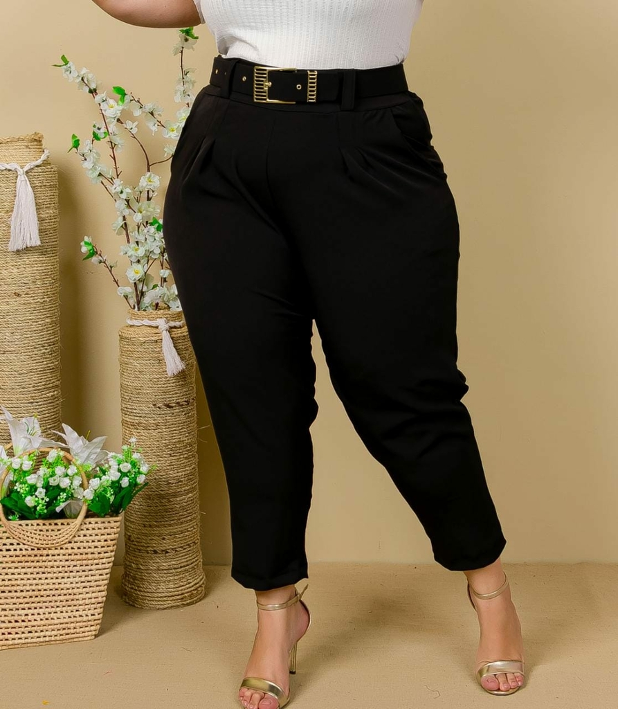 Calça Prada Plus Size Cinto Roupa Feminina Moda Plus Size