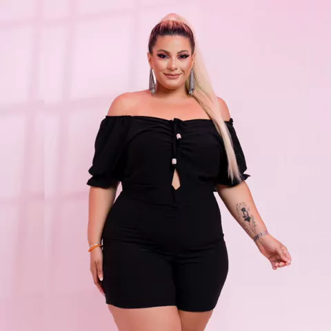 Macaquinho Feminino Plus Size Ciganinha Dethalhe Busto 0289