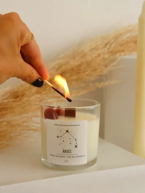 Vela Aromática Signo de Áries Cristal de Ágata Vermelha