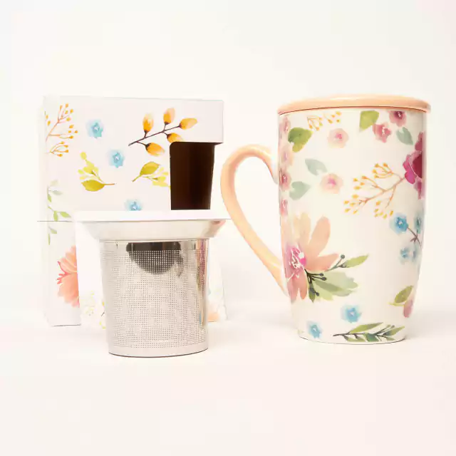 Taza Porcelana Flowers con Infusor y Tapa - Té+Thé® - Tea Shop Hebr