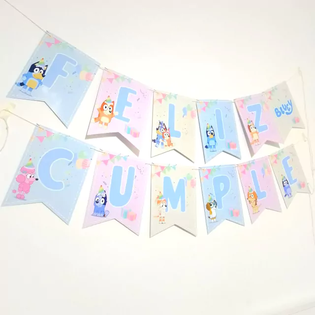 Banderin "Feliz Cumple" - Bluey Color pastel