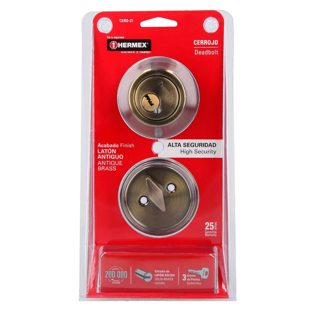 Cerrojo llave-mariposa laton antiguo, llave de puntos,Hermex