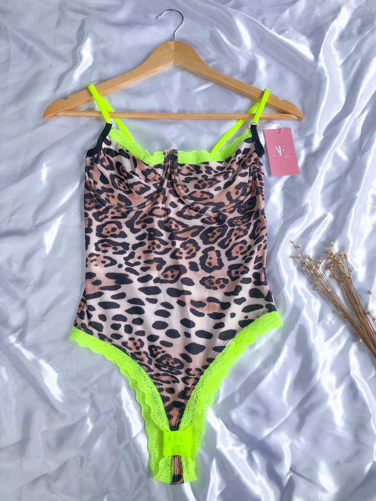 BODY ONÇA DETALHES EM RENDA - VERDE NEON - AF STORE