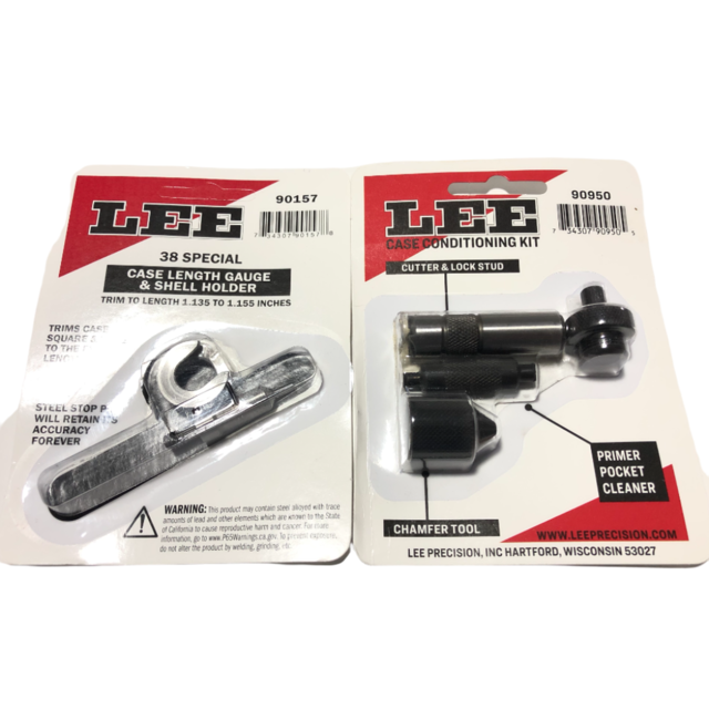 Kit Lee Case Trimmer 38spl Special Haste Suporte Cortar Estojo