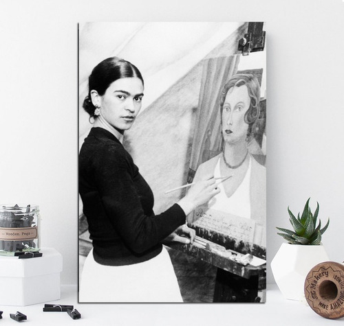 Cuadro Frida Kahlo Pintando Foto Antigua Vintage