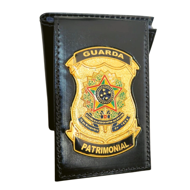 Carteira porta documentos em couro com brasão - Guarda patrimonial