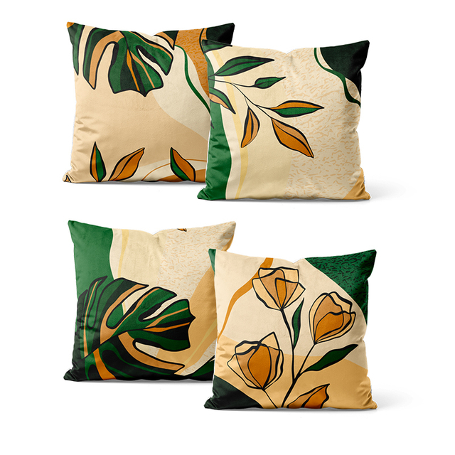 Kit 4 Capas De Almofadas 45x45 - Floral Verde