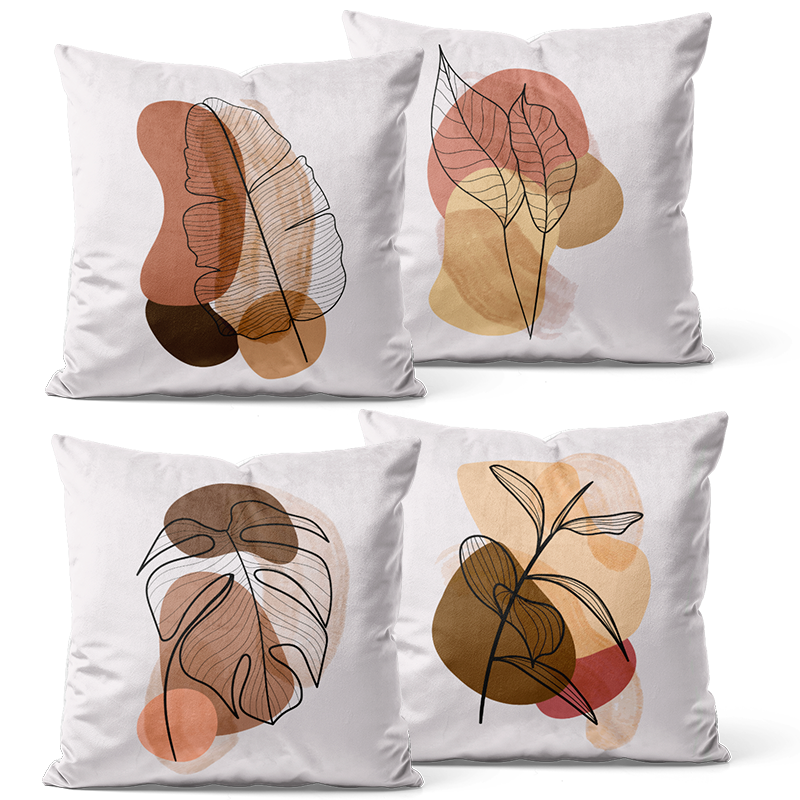 Kit 4 Capas De Almofadas 45x45 - Folhas Terracota