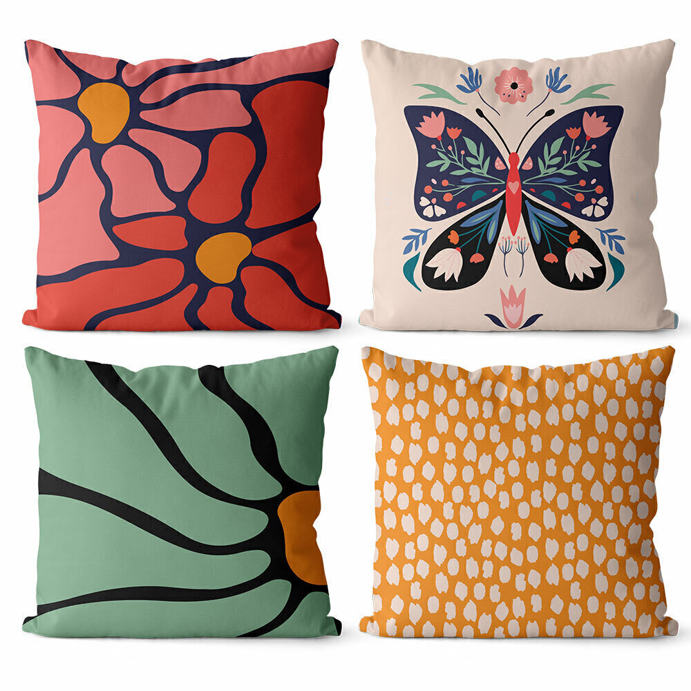 Kit 4 Capas de Almofadas Decorativas 45x45 - Folk Borboleta