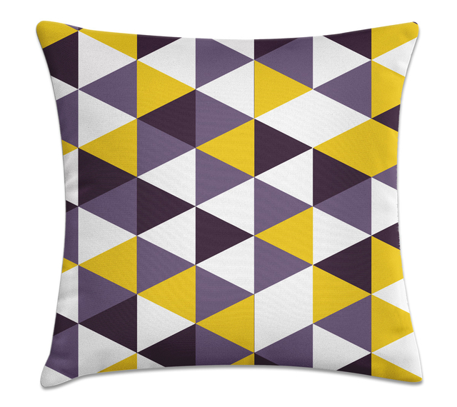 Capa De Almofada Decorativa 45x45 - triângulos roxo e amarelo