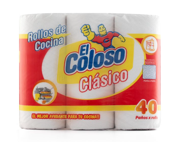 ROLLO DE COCINA CLASICO EL COLOSO 3 X 40 PAÑOS PACK X 8