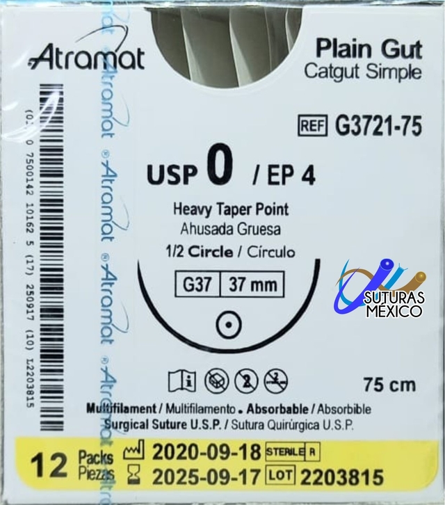 Catgut Simple 0 Aguja Ahusada Gruesa de 37 mm Hebra 75 cms Marca ...