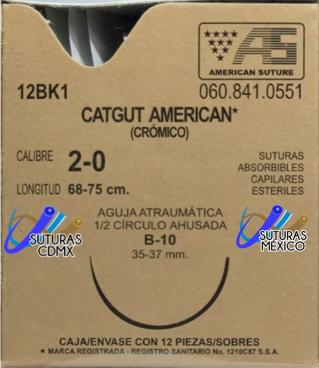 Catgut Cromico 2-0 Aguja Ahusada de 35-37 mm Hebra 68-75 cms Marca ...