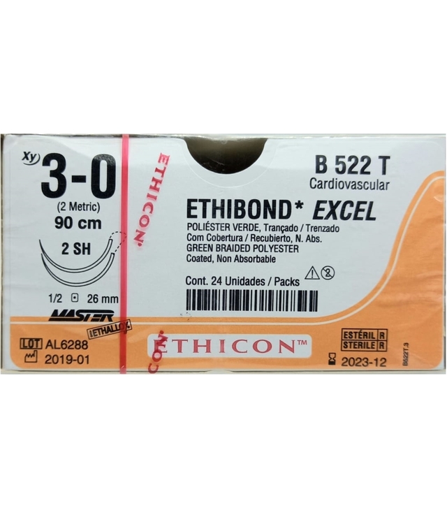 Ethibond Excel 3-0 Doble Aguja de 26 mm Hebra 90 Marca Ethicon J&J Caja ...