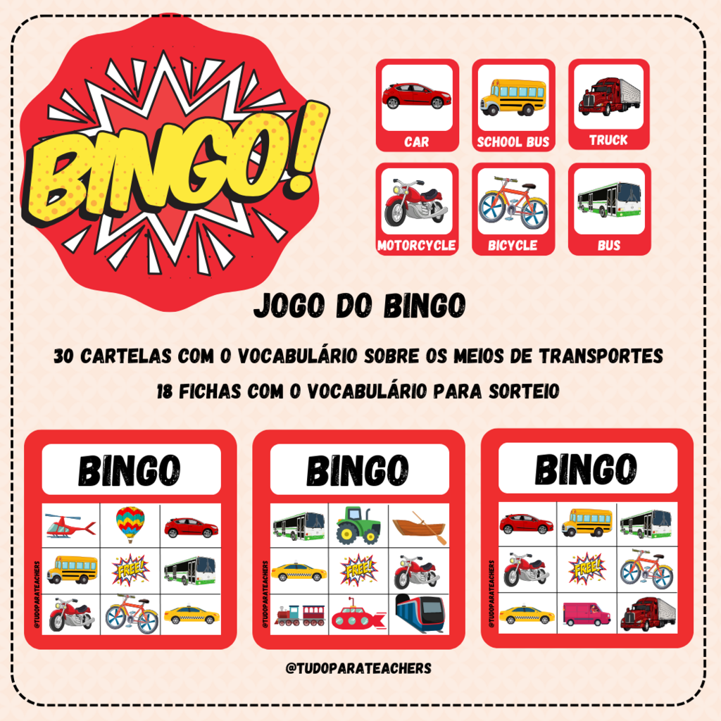 Bingo - Transportation - Comprar em Tudo para teachers