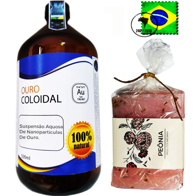 Ouro Coloidal 500ml + 1 Sabonete Natural 130g Lavanda com Ouro Coloidal