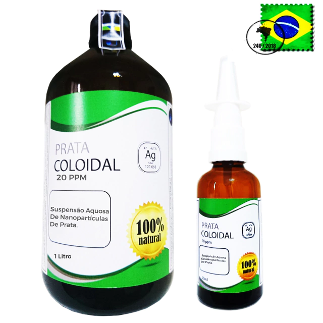 Kit Prata Coloidal 20ppm 500ml + Prata Coloidal Spray 10ppm 50ml