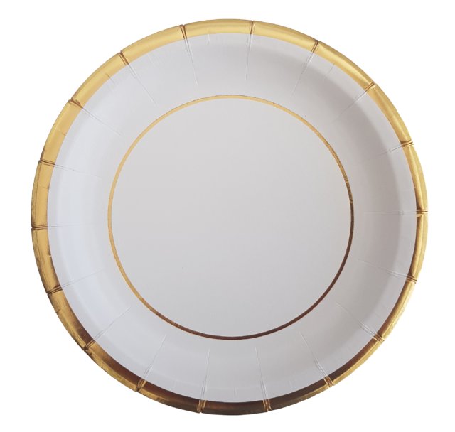 PLATO BLANCO CON BORDE DORADO - Planeta Fiesta
