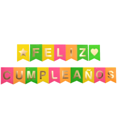 BANDERIN FELIZ CUMPLEAÑOS SURTIDO FLUO CON LETRA DORADA
