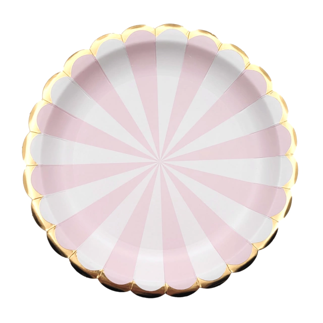 PLATO RULETA ROSA PASTEL Y BLANCO - Planeta Fiesta